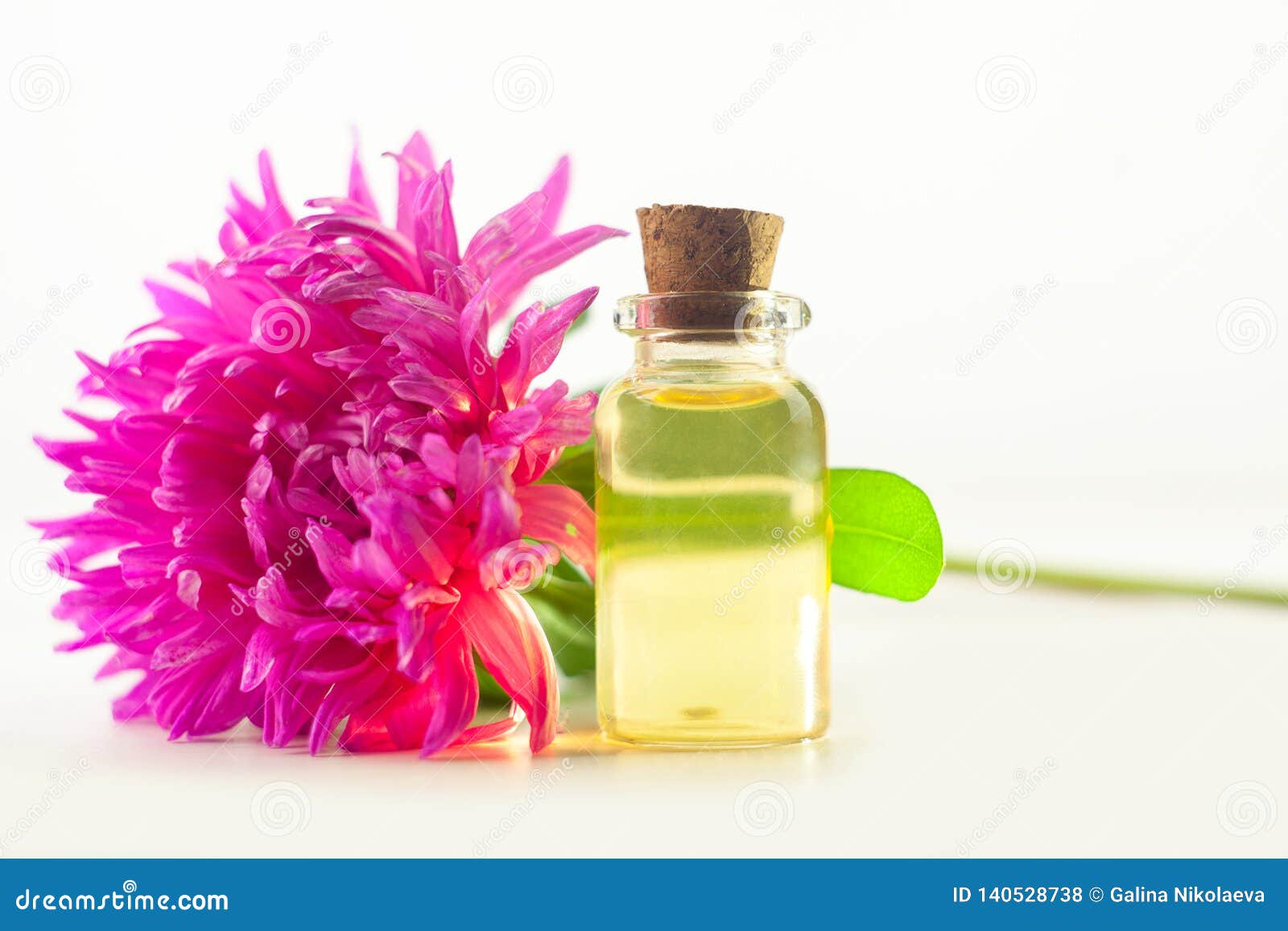 Aster Essential Oil in Beautiful Bottle on White Background Stock Photo ...