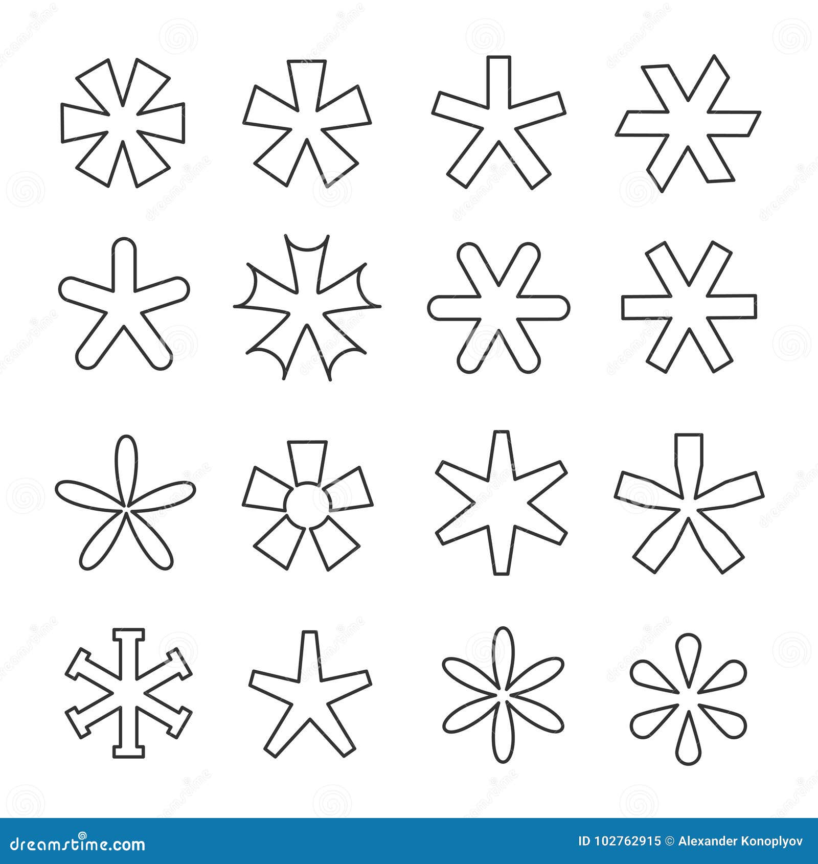 Asterisk line icon set stock vector. Illustration of design - 102762915