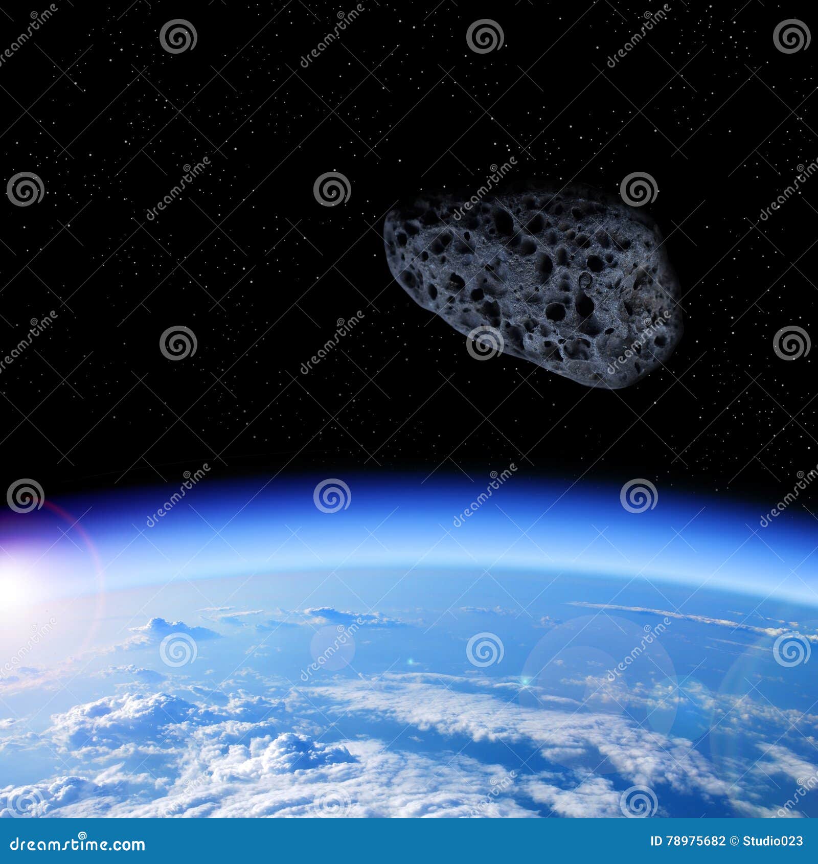 Asteroid approaching Earth stock photo. Image of rock - 78975682