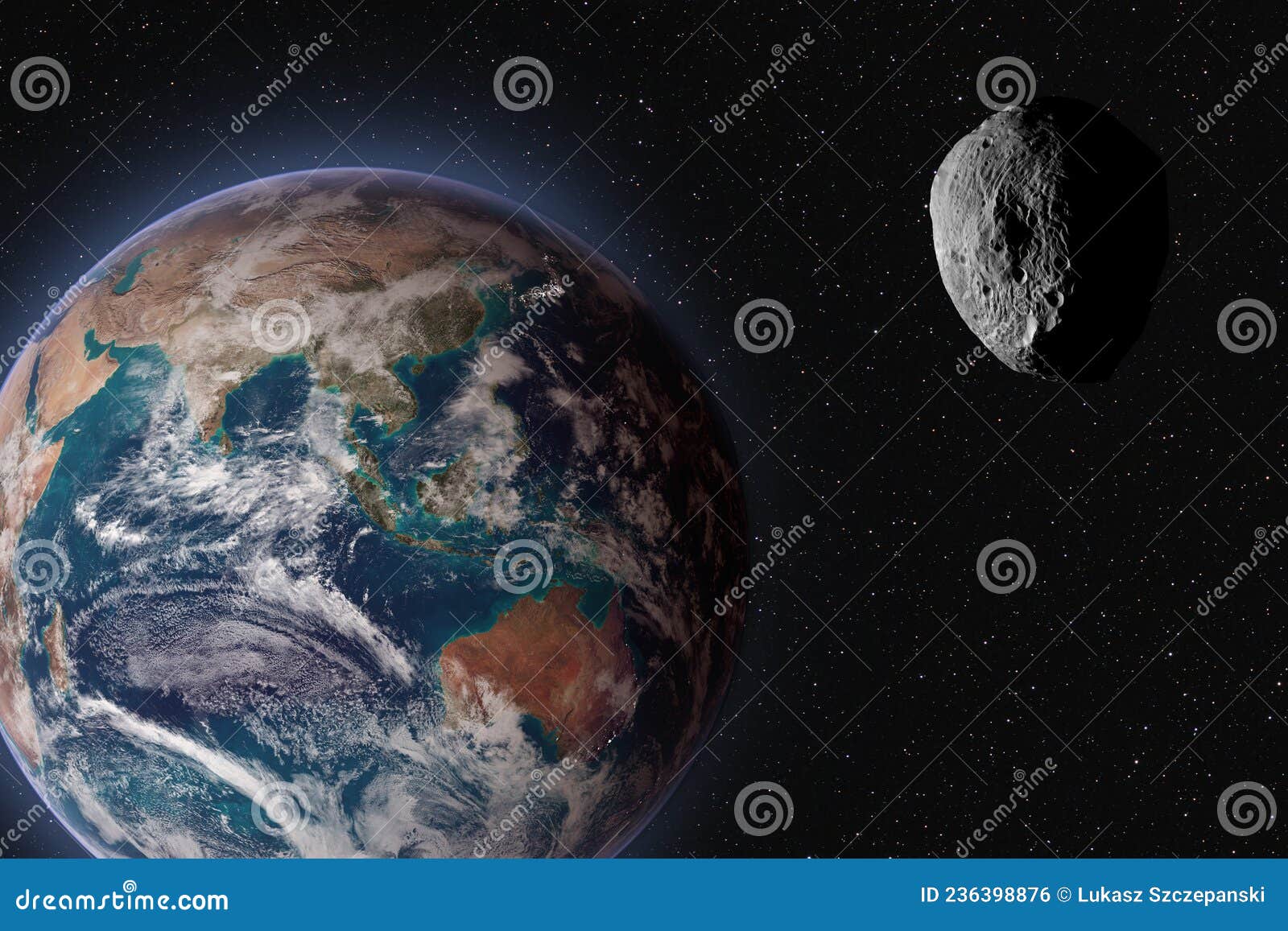 Asteroid Approaching Planet Earth Stock Illustration - Illustration of ...