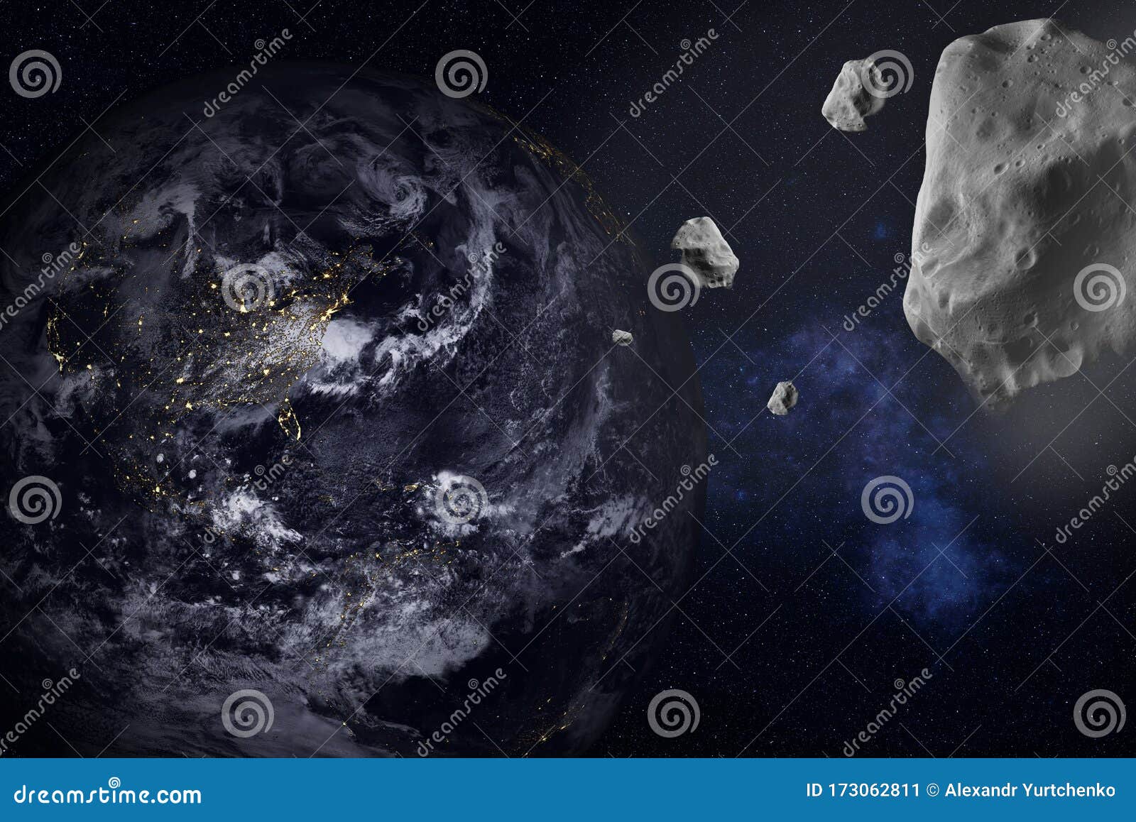 Asteroid Attack at Night the Earth Planet in Outer Space Stock Image ...