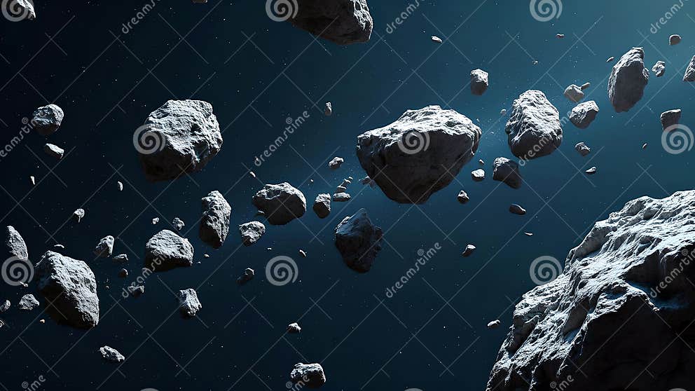 Asteroid Belt with Many Asteroids and Sharp Rocks. Stock Image - Image ...