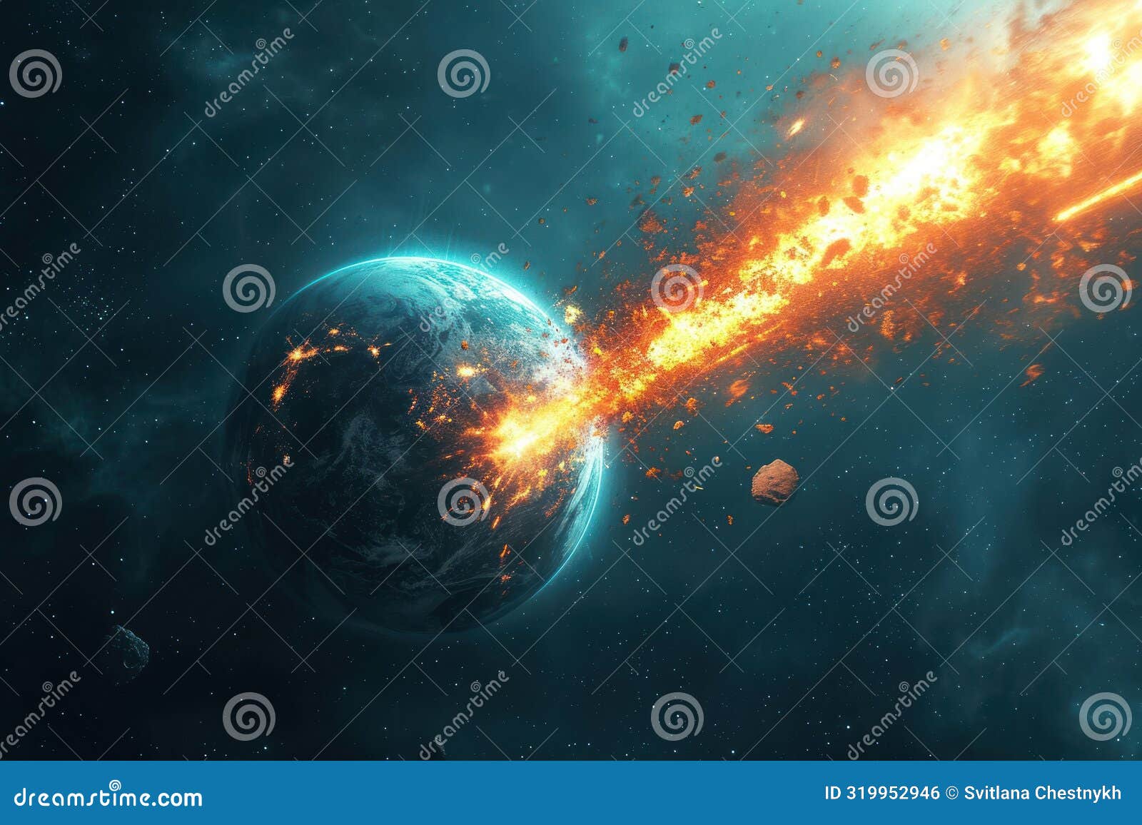 Asteroid Colliding with the Earth Stock Photo - Image of view ...
