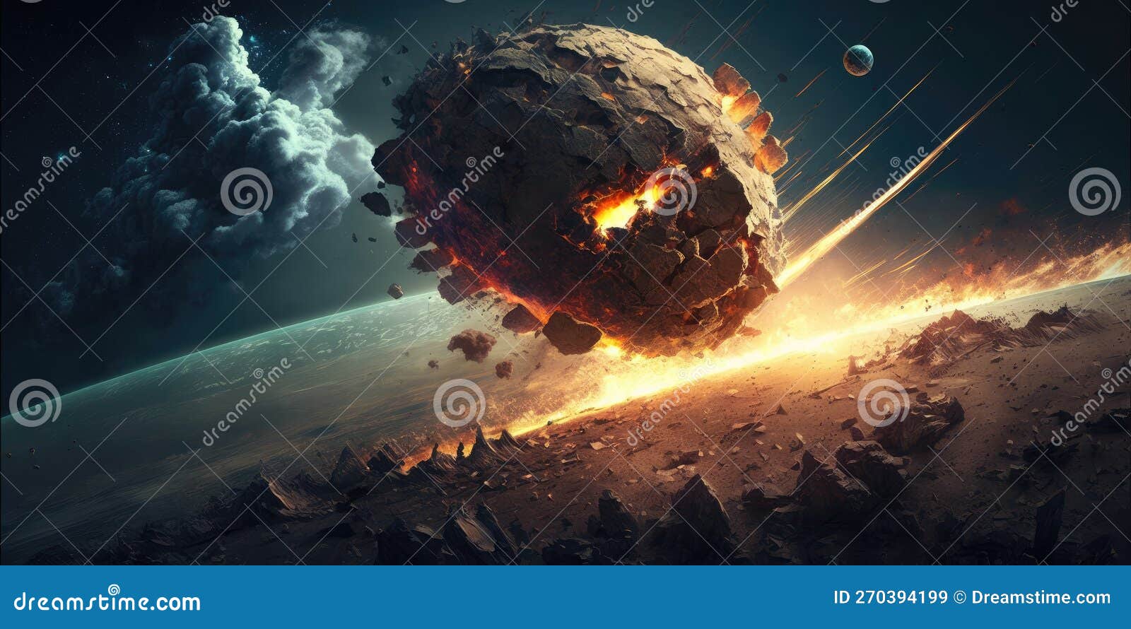 An Asteroid Colliding with a Planet Stock Illustration - Illustration ...