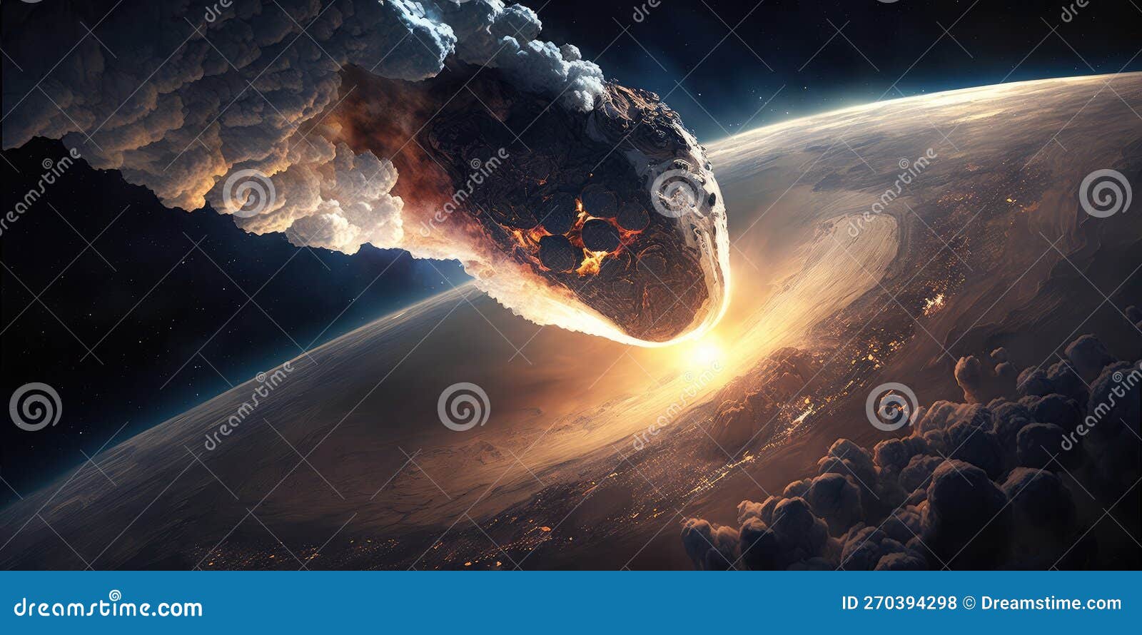 An Asteroid Colliding with a Planet Stock Illustration - Illustration ...