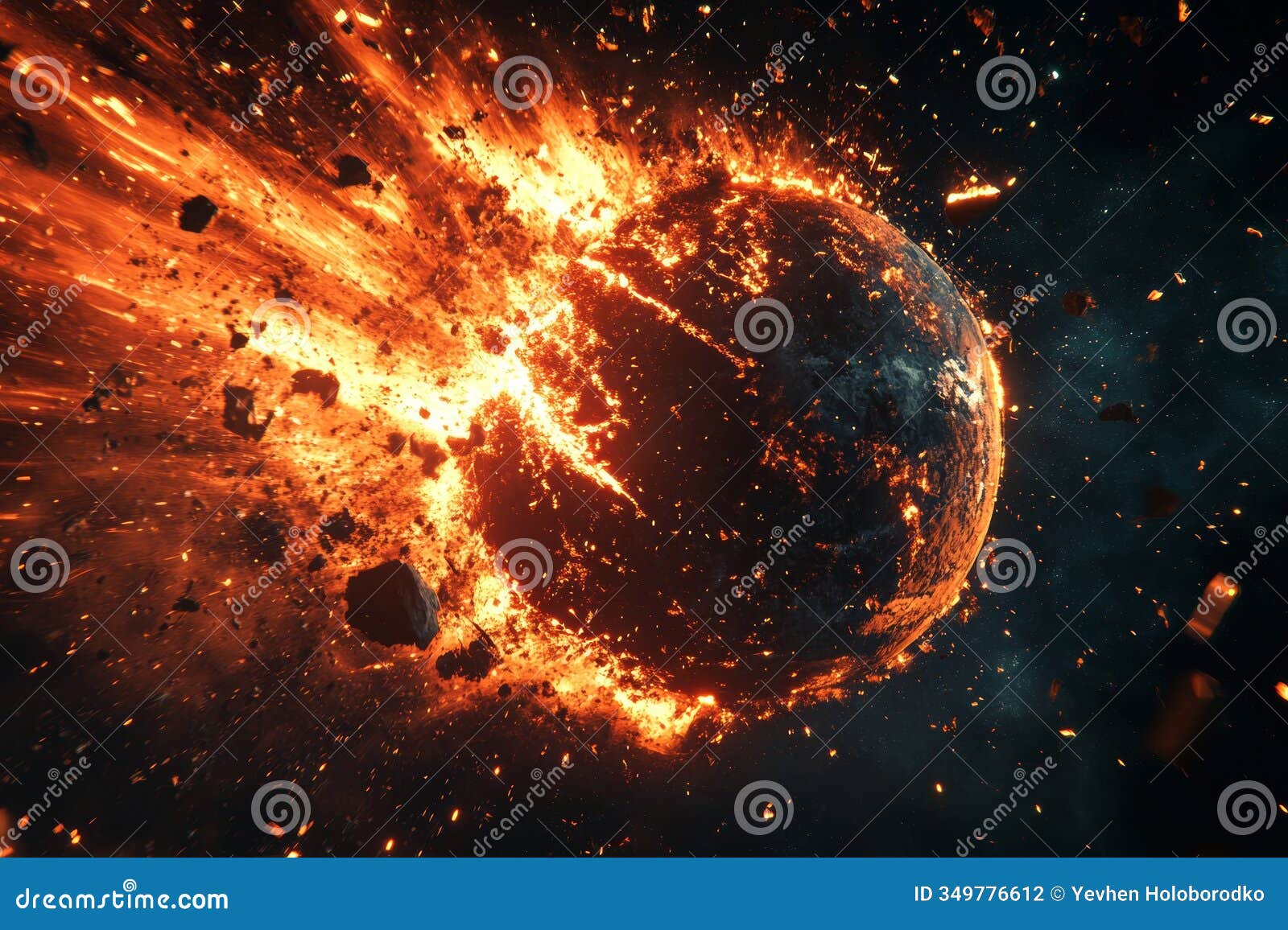 Asteroid Collision With Earth A 3d Rendering Depicting A Meteor Impact ...