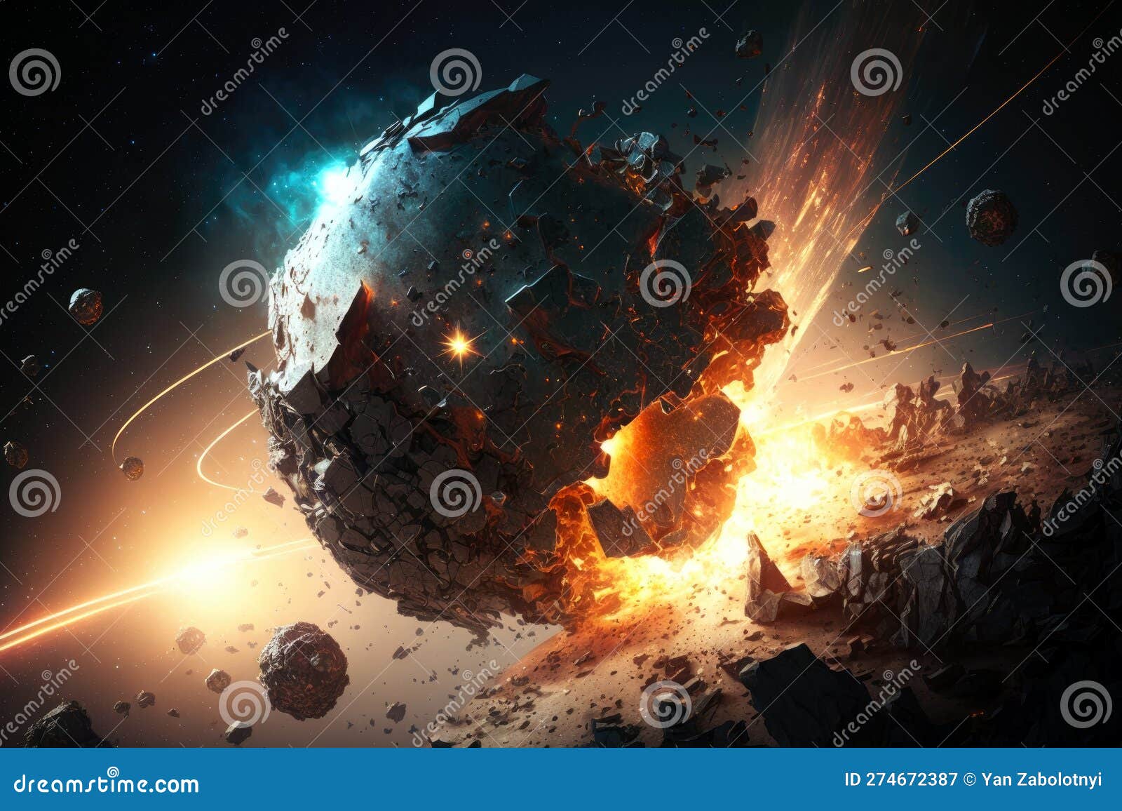 Asteroid Collision Fire Art Ai. Generative AI Stock Illustration ...