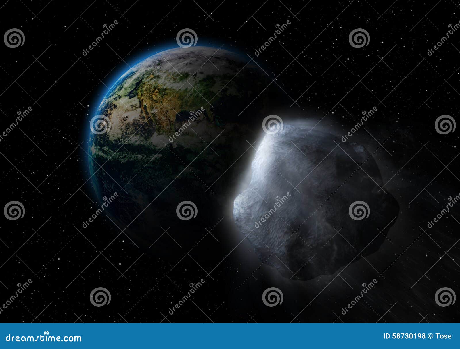 Asteroid on Collision Path with Earth Stock Illustration - Illustration ...
