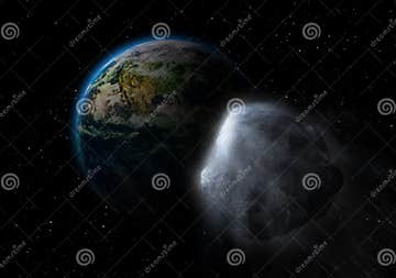 Asteroid on Collision Path with Earth Stock Illustration - Illustration ...