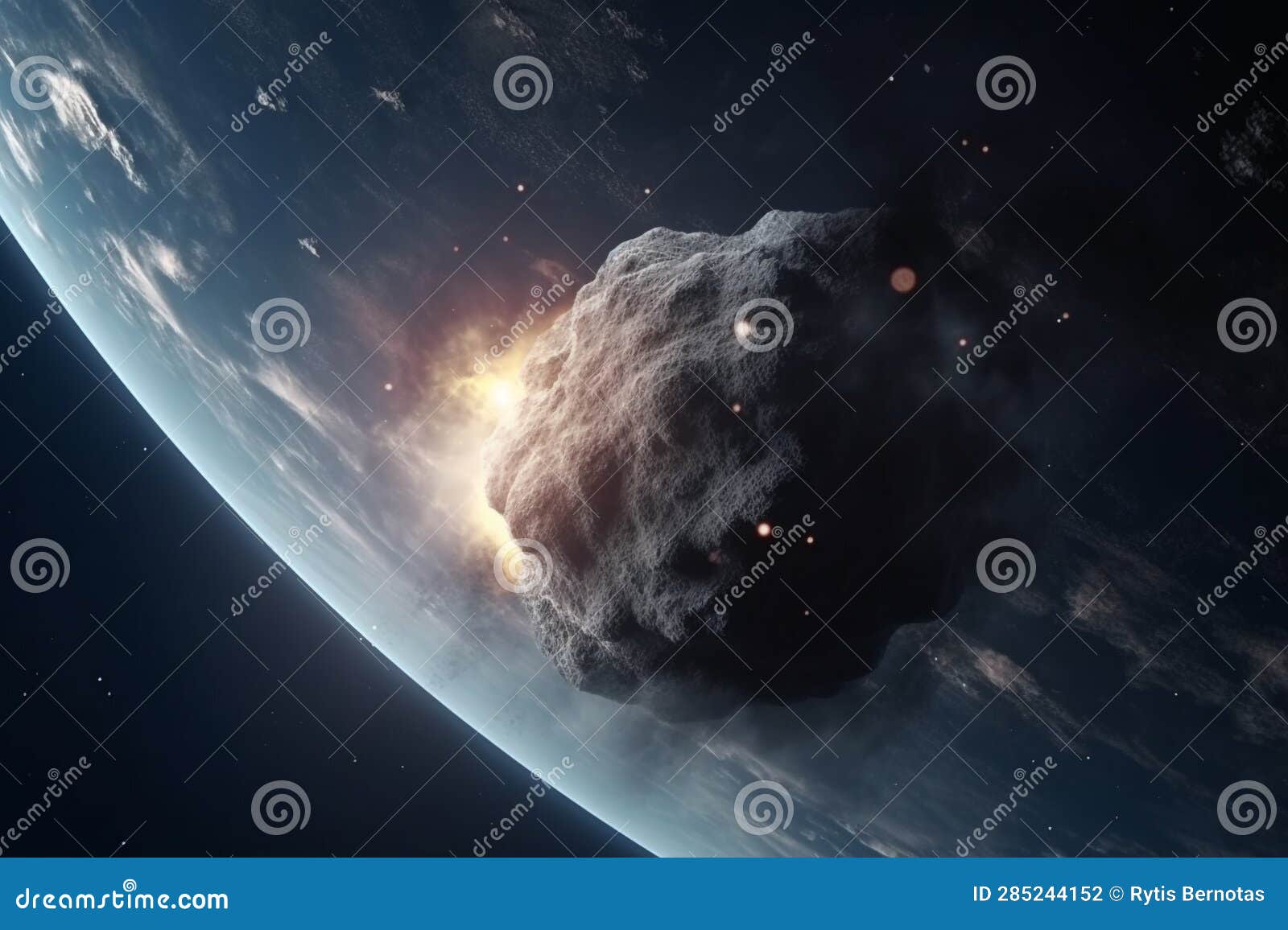 Asteroid or Comet Hitting Planet Earth. Generative AI Stock ...