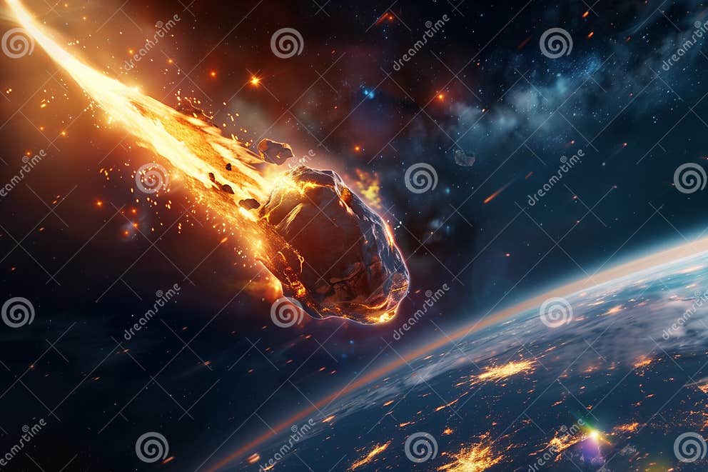 An Asteroid Crashing into Earth Stock Illustration - Illustration of ...