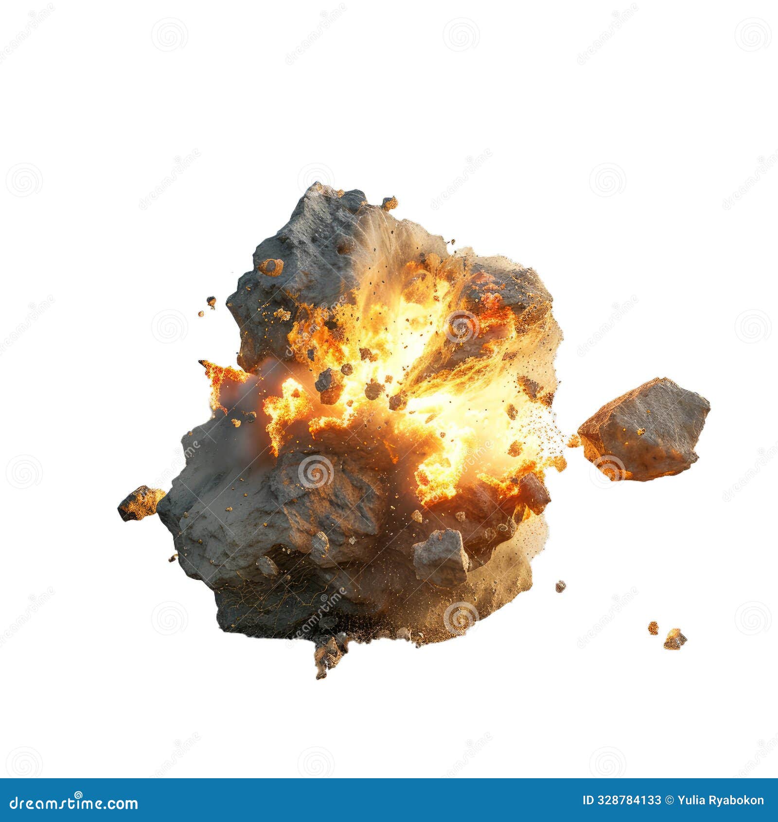 Asteroid Exploding with Fire and Smoke on White Background Stock Image ...