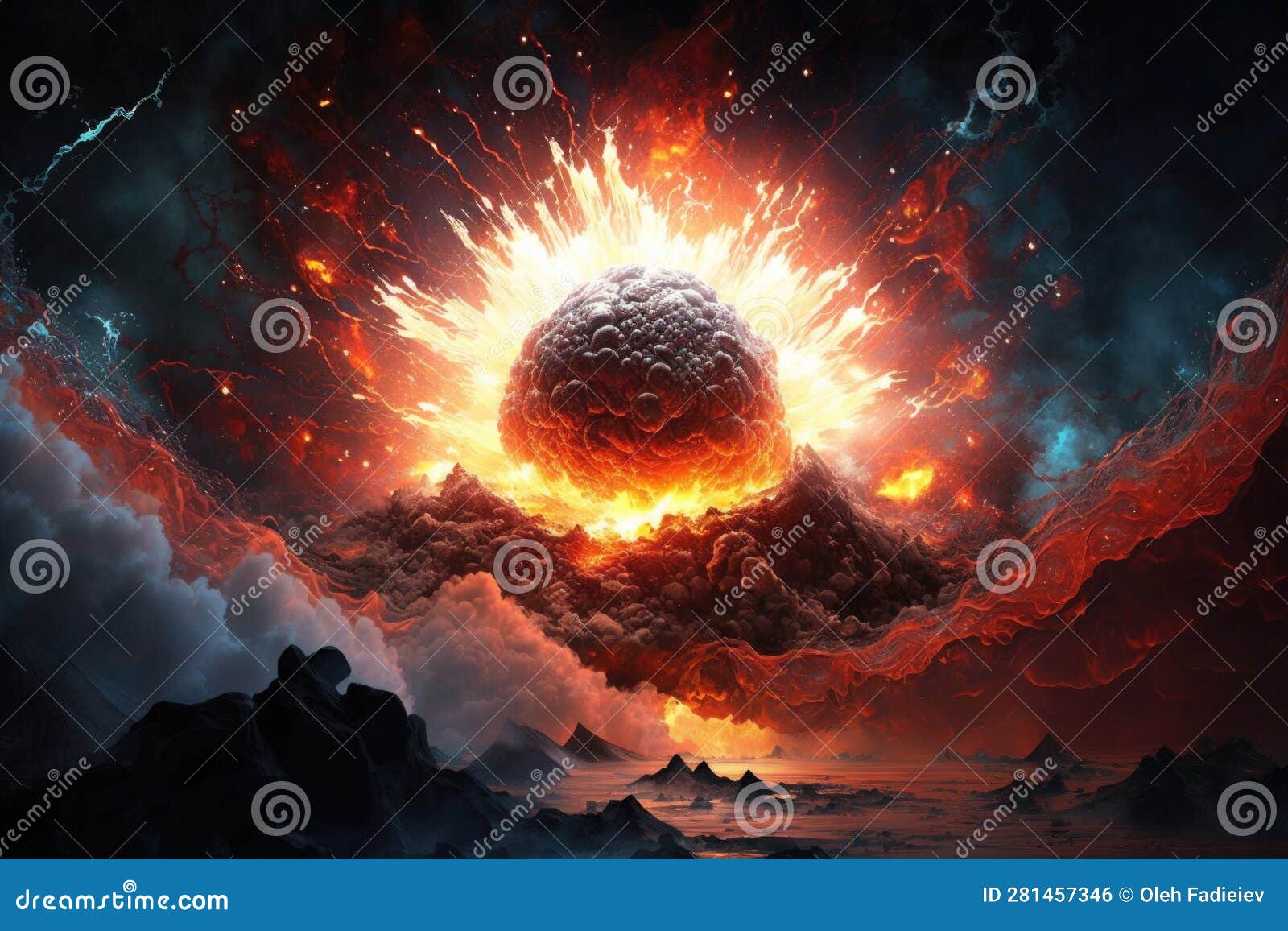 Asteroid Explosion with Fire and Smoke in Space Stock Illustration ...