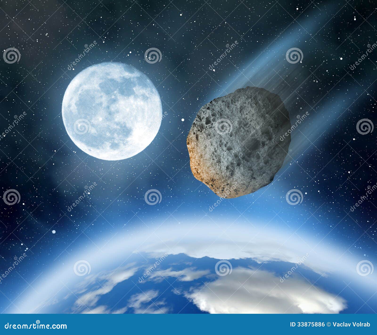 Asteroid falling on Earth stock illustration. Illustration of moon ...