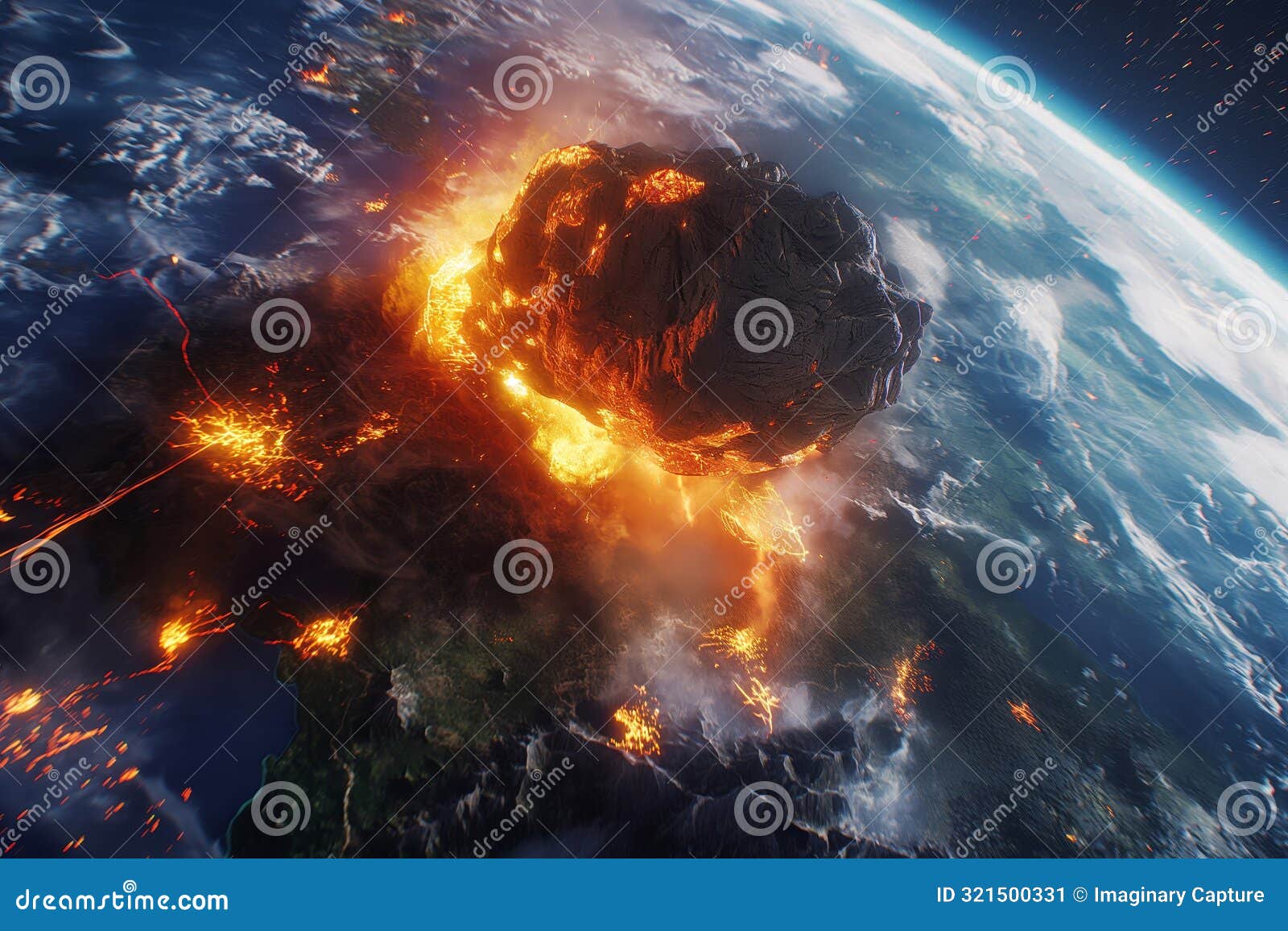 A Asteroid is Falling from the Sky and Creating a Fiery Explosion Stock ...