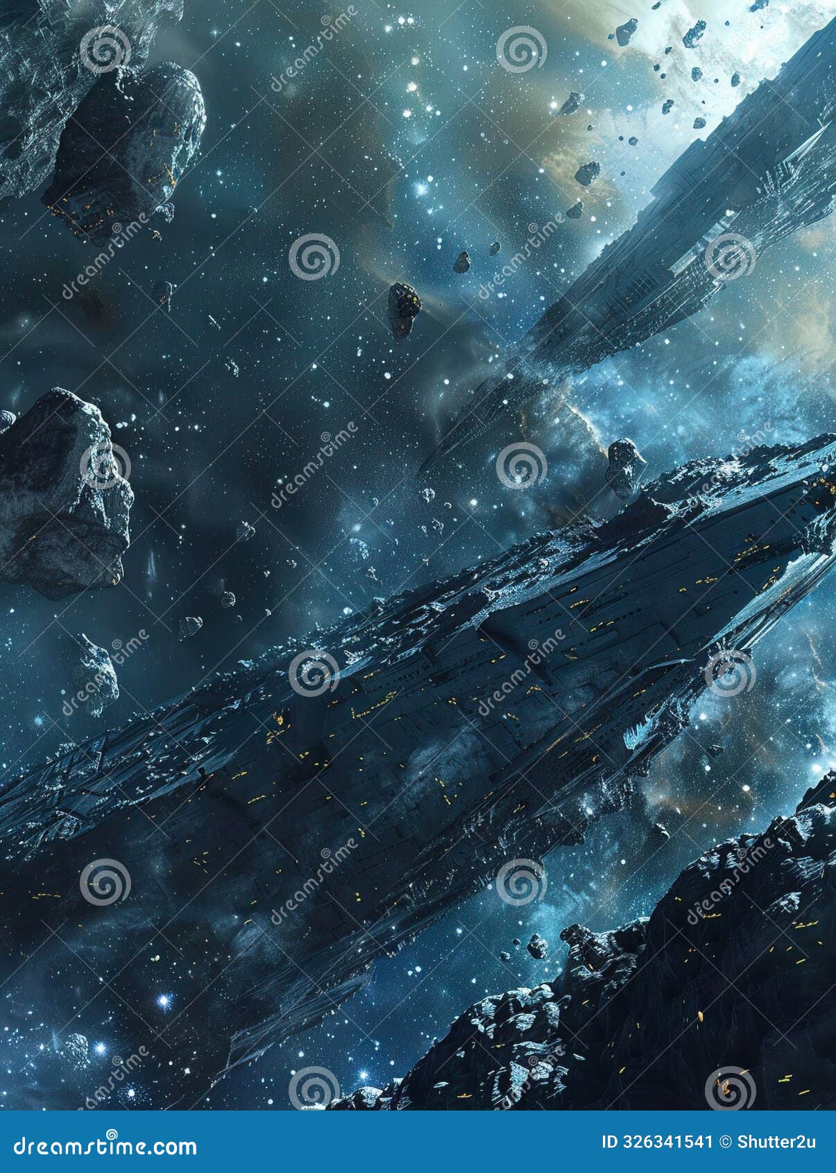 An Asteroid Field with Hidden Invader Ships Maneuvering between the ...