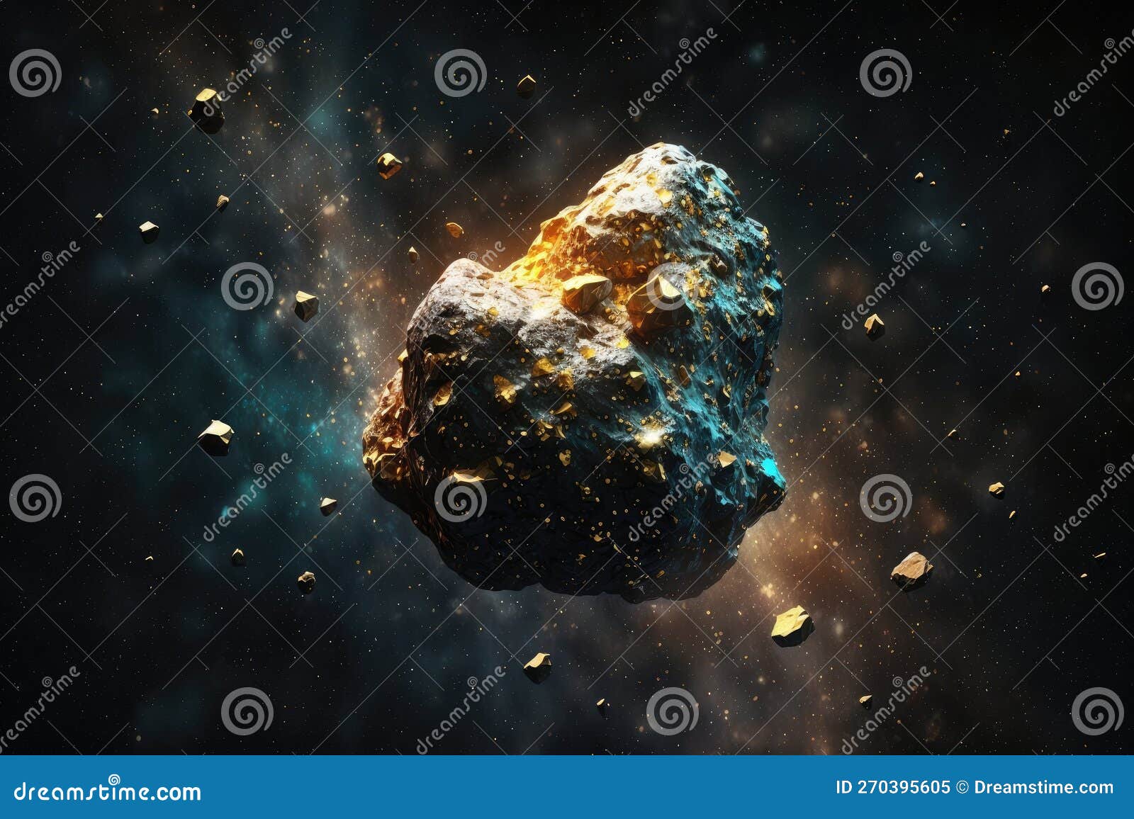 An Asteroid with Gold Mineral Stock Illustration - Illustration of ...