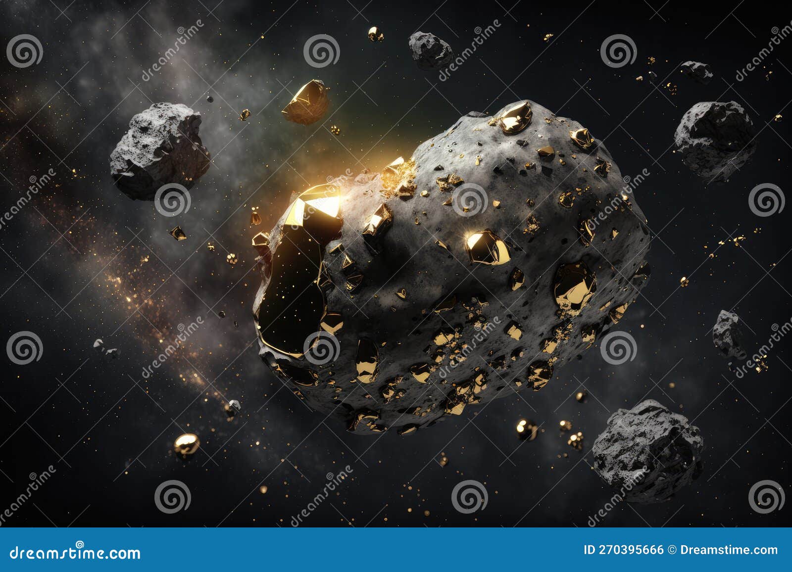 An Asteroid with Gold Mineral Stock Illustration - Illustration of ...