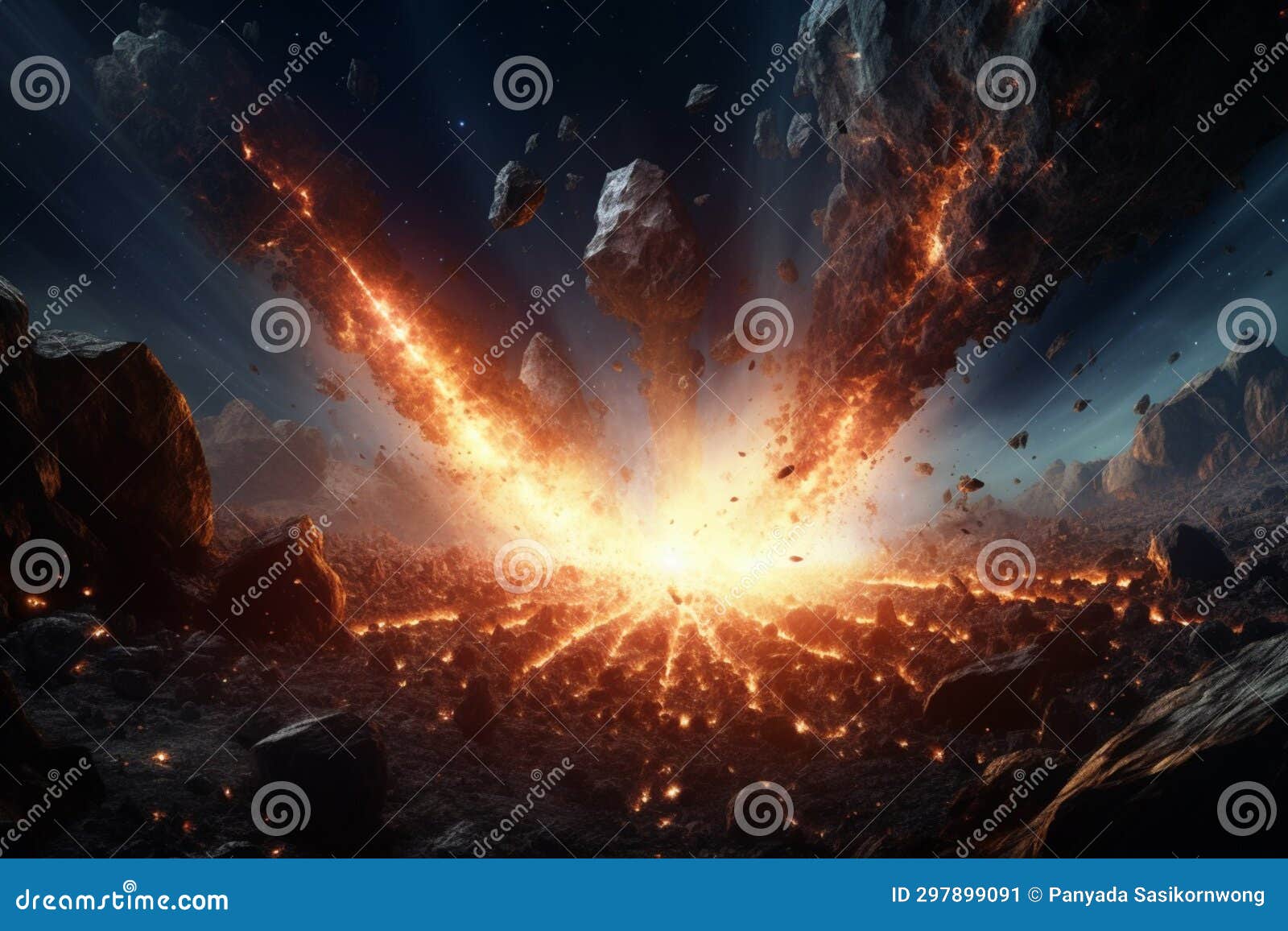 Asteroid Hit and Explode in the Planet with Massive Bomb,sci-fi Concept ...