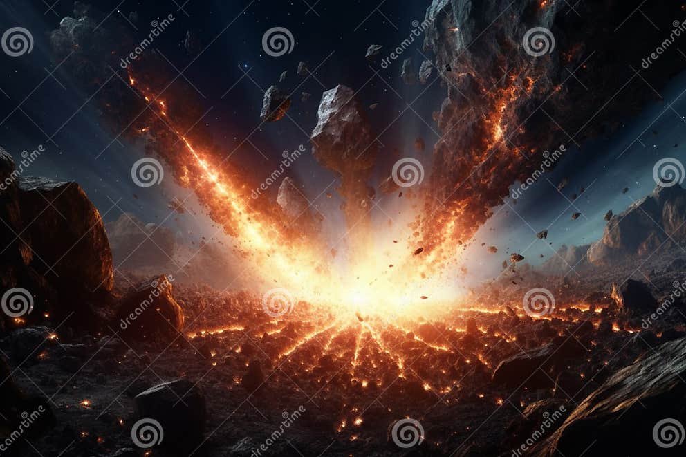 Asteroid Hit and Explode in the Planet with Massive Bomb,sci-fi Concept ...