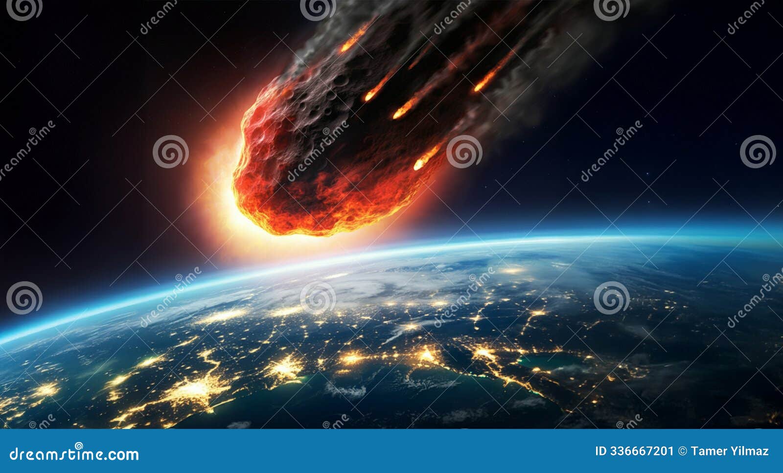 An Asteroid Hitting the Earth. Dangerous Asteroids Travelling in Space ...