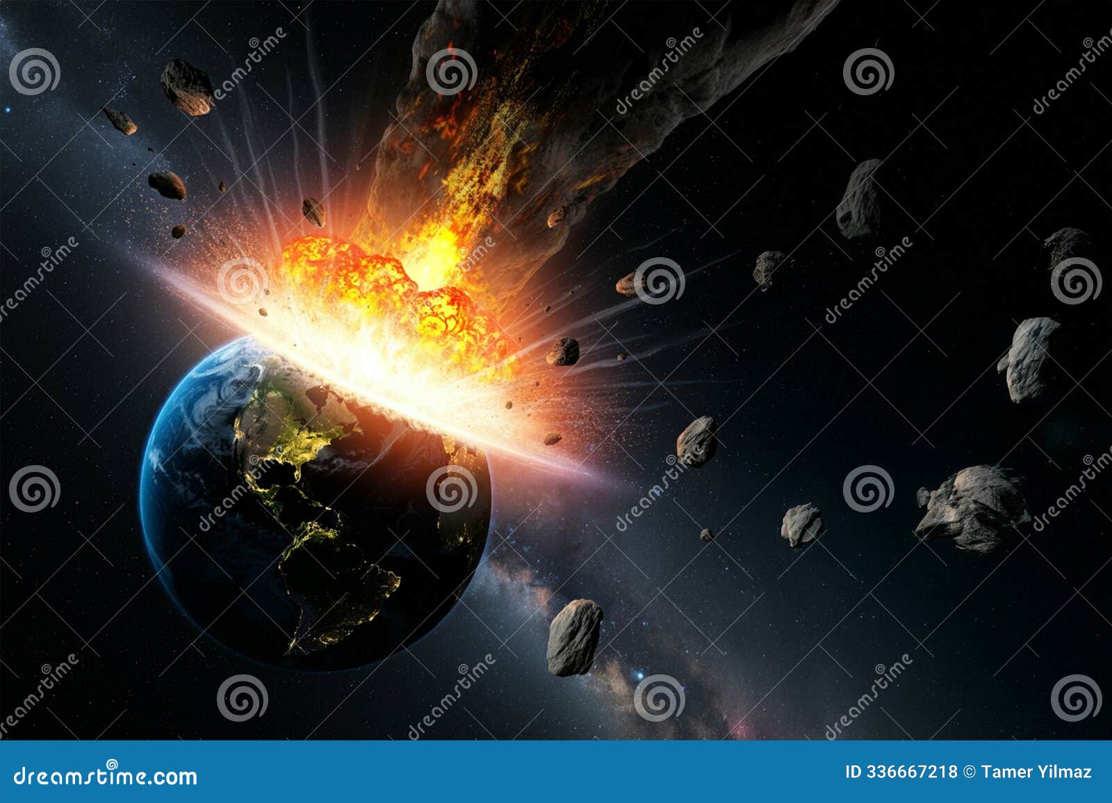 An Asteroid Hitting the Earth. Dangerous Asteroids Travelling in Space ...