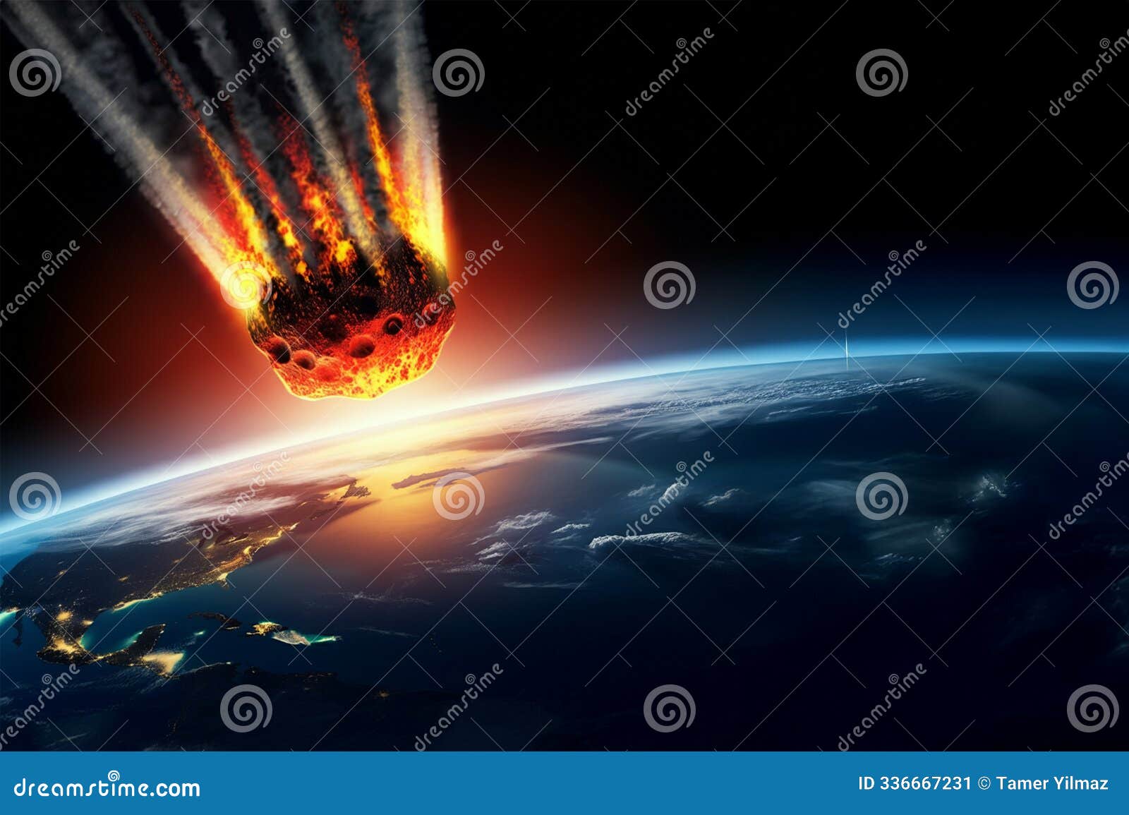 An Asteroid Hitting the Earth. Dangerous Asteroids Travelling in Space ...