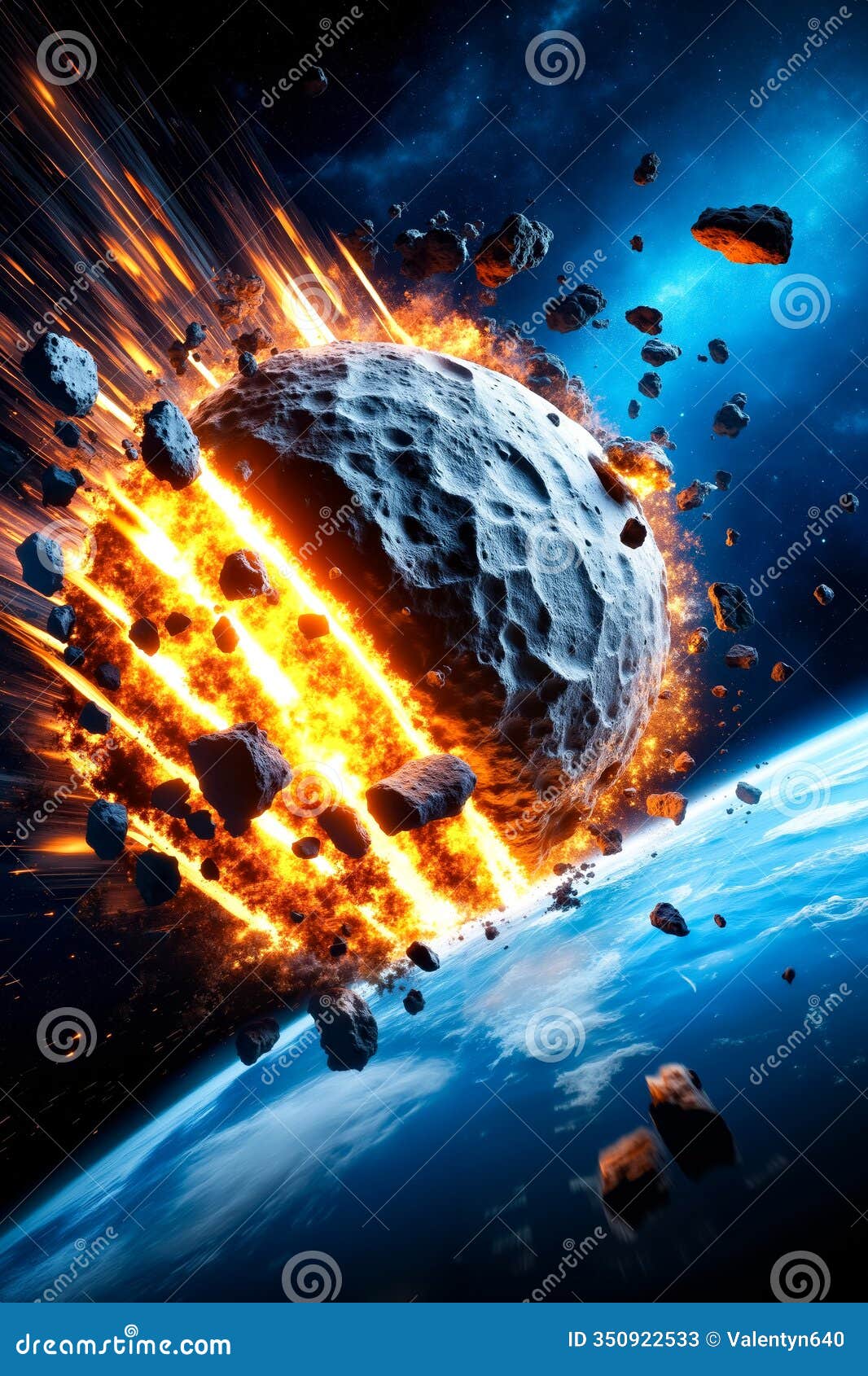 An Asteroid Hitting the Earth Stock Image - Image of scene, starry ...