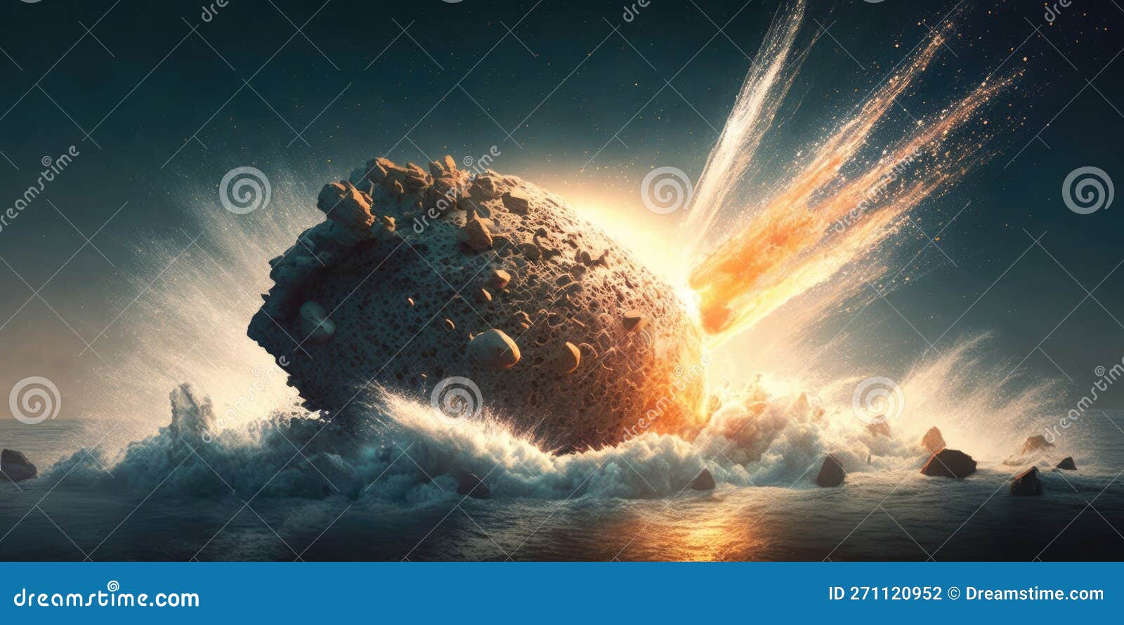 An Asteroid Hitting the Water Surface Stock Photo - Image of space ...