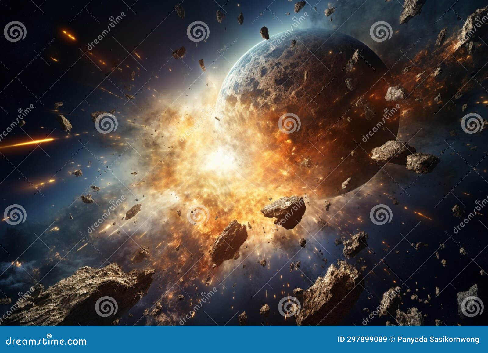 Asteroid Explosion while Orbit in the Galaxy,sci-fi Concept, Ai ...