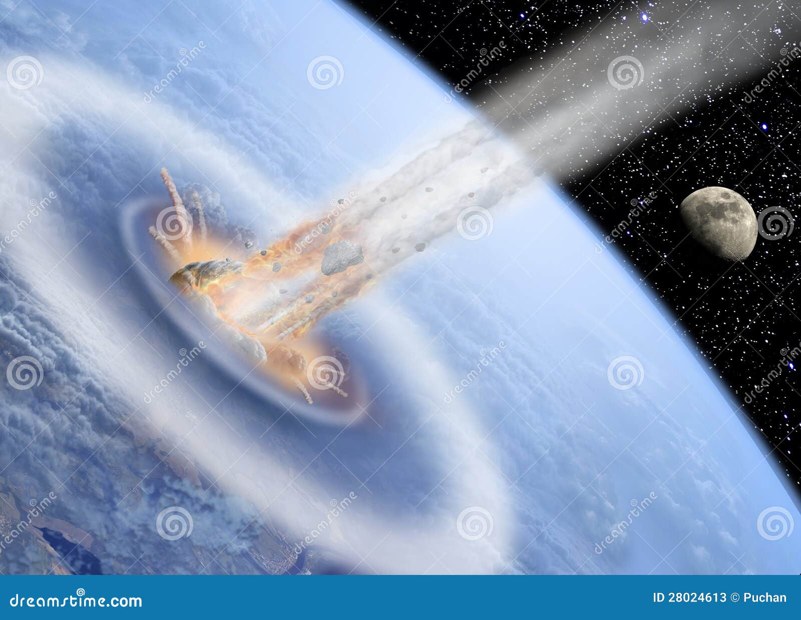 Asteroid impact on Earth stock illustration. Illustration of clouds ...