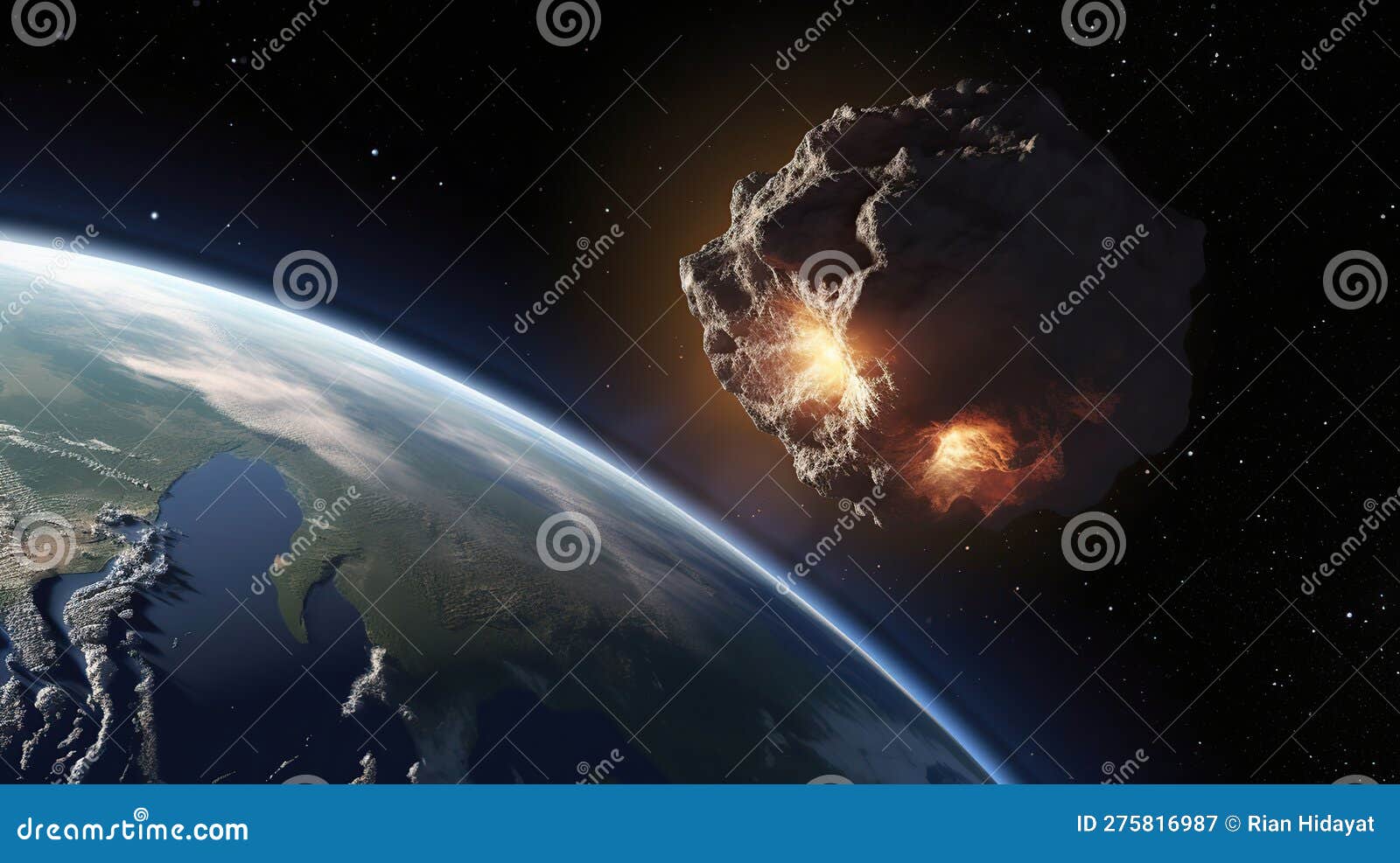 Asteroid Impact on Earth - Meteor in Collision - Contain 3d Rendering ...