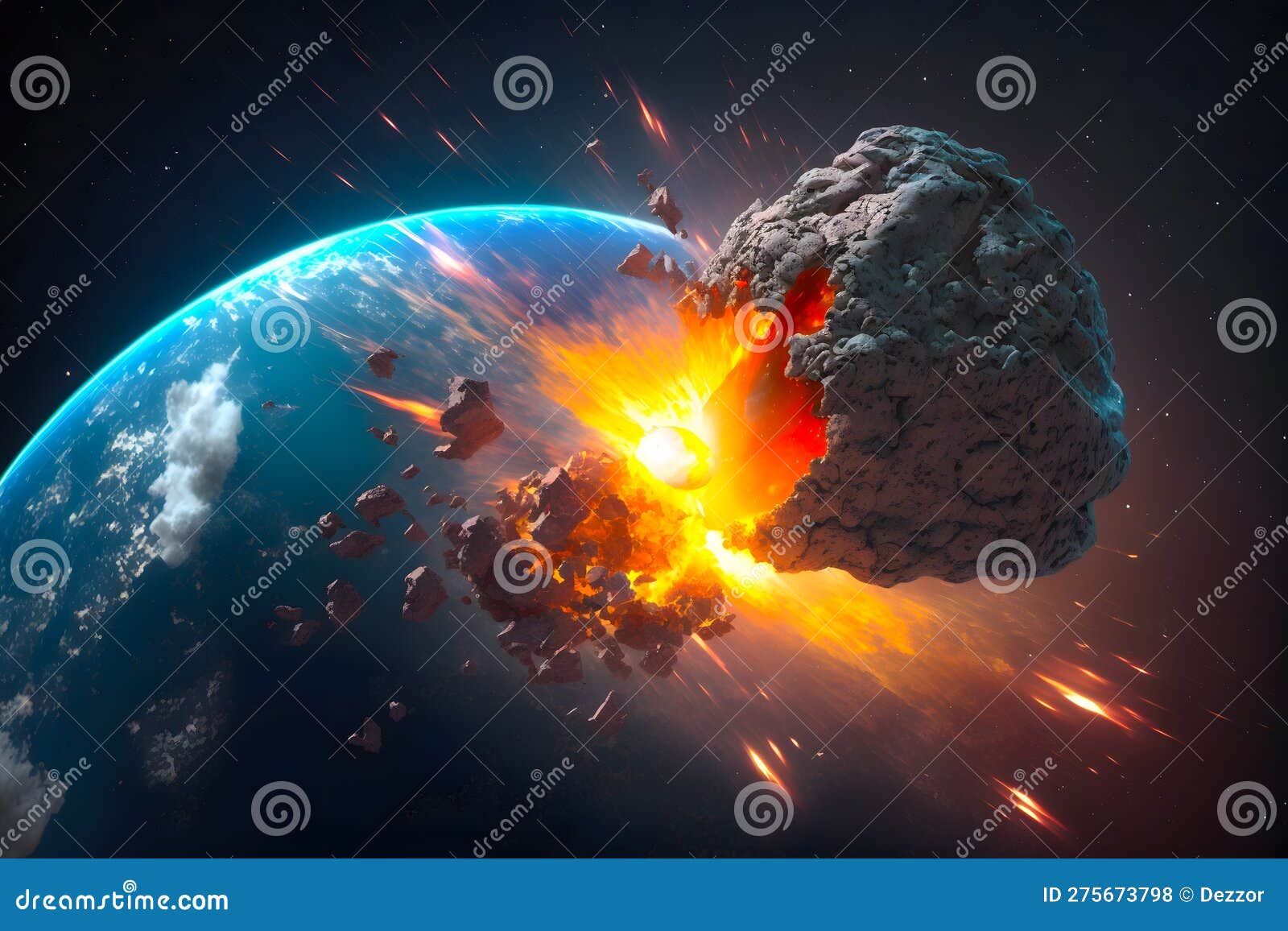 Asteroid Impact, End of World, Judgment Day. Group of Burning Exploding ...