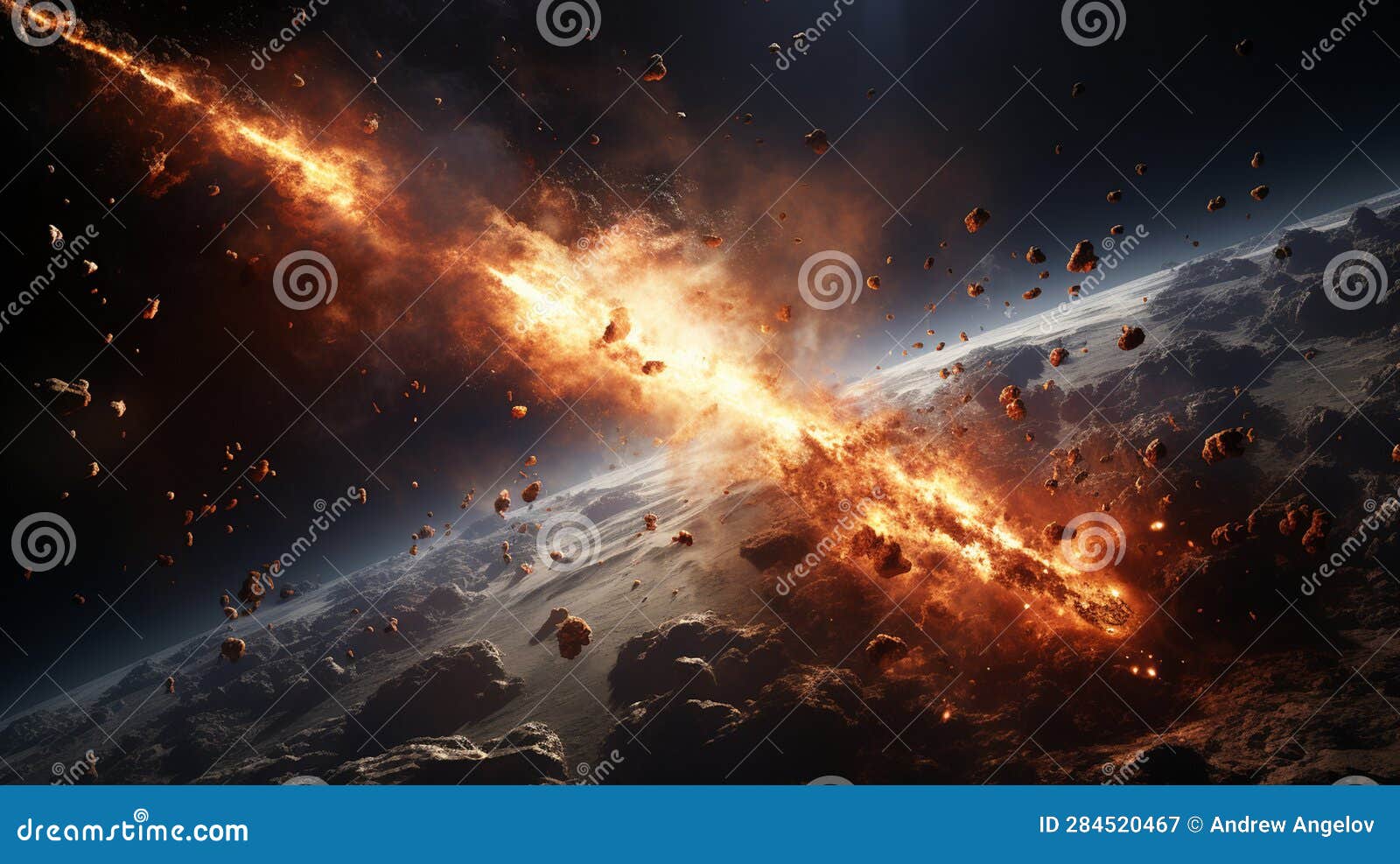 Asteroid Impact and Space Explosion Generative AI Stock Illustration ...