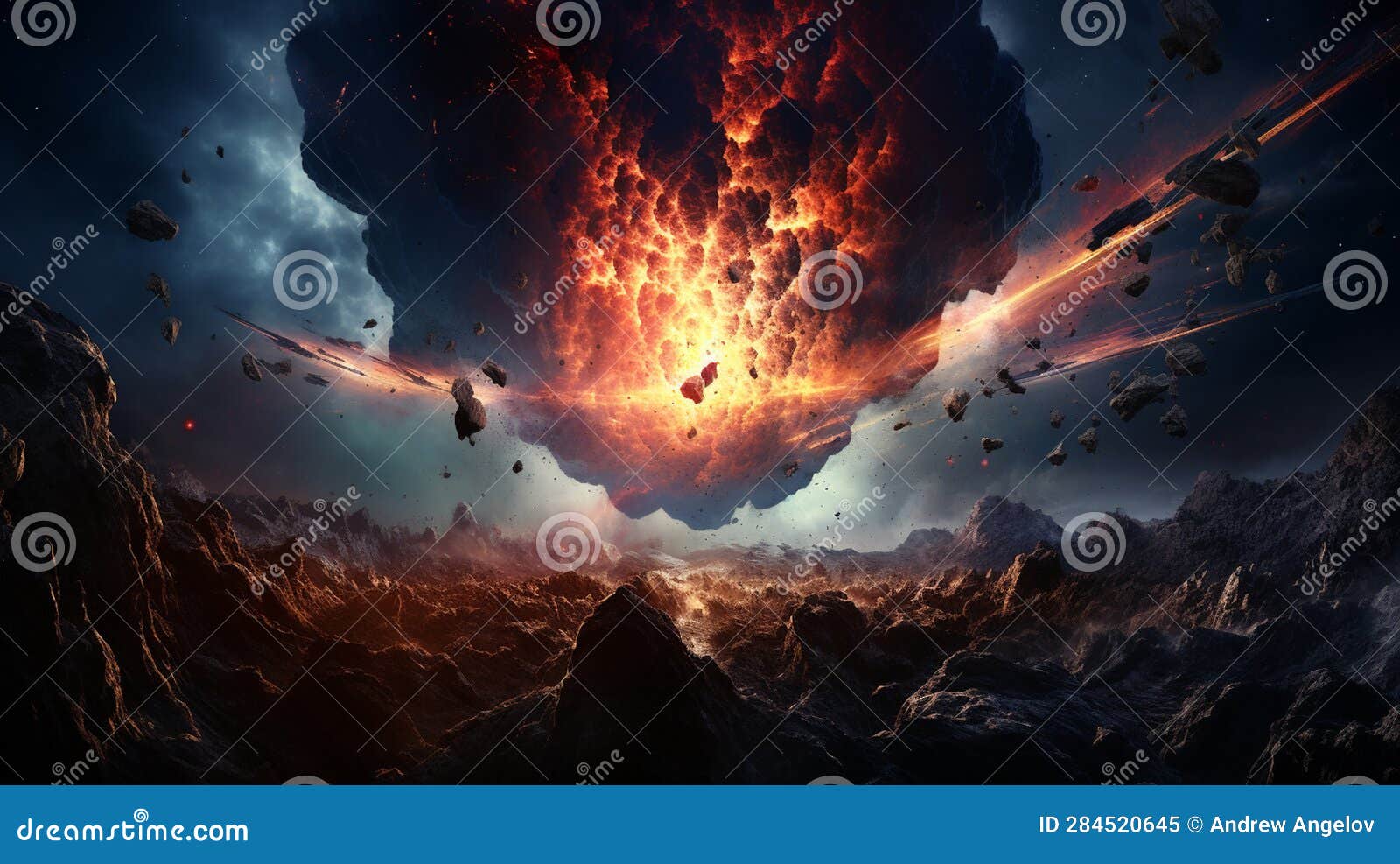 Asteroid Impact and Space Explosion Generative AI Stock Illustration ...