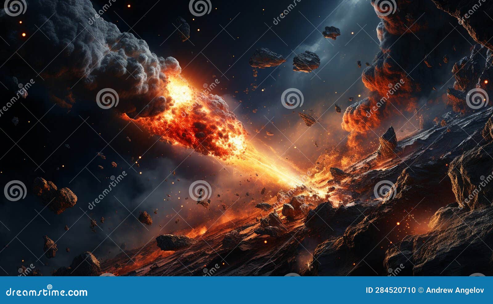 Asteroid Impact and Space Explosion Generative AI Stock Illustration ...