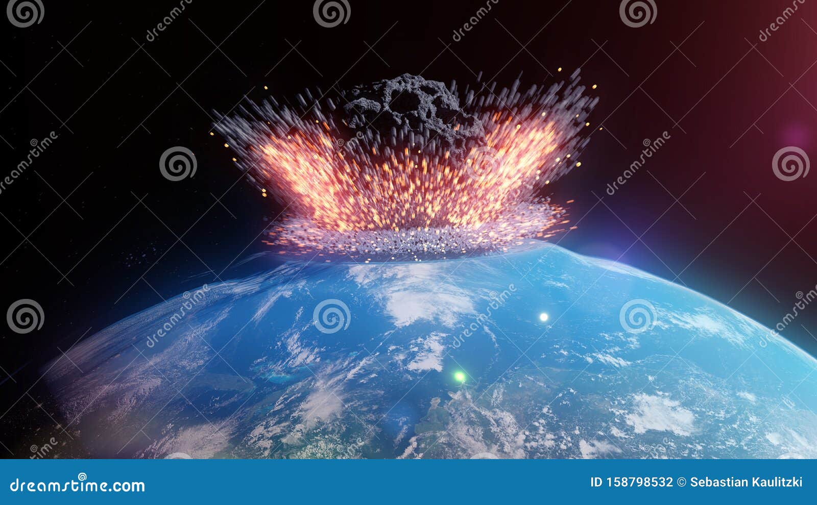 An asteroid impacts earth stock illustration. Illustration of cosmos ...