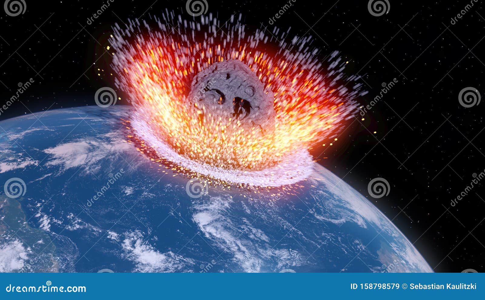 An asteroid impacts earth stock illustration. Illustration of crater ...