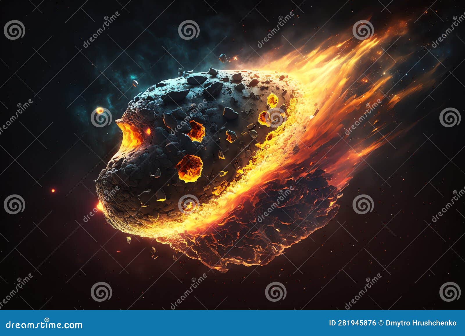 Asteroid or Meteorite Burst with Fire. Exploding Big Asteroid. Planet ...