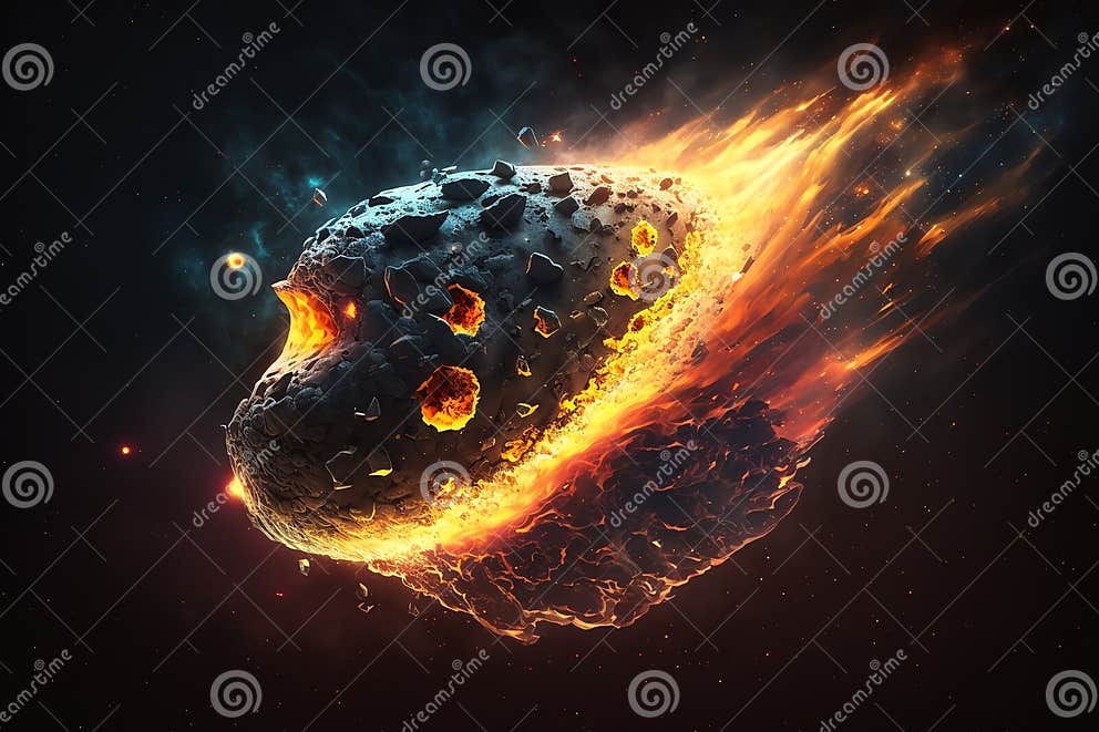 Asteroid or Meteorite Burst with Fire. Exploding Big Asteroid. Planet ...