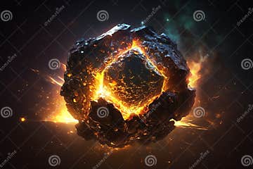 Asteroid or Meteorite Burst with Fire. Exploding Big Asteroid. Planet ...