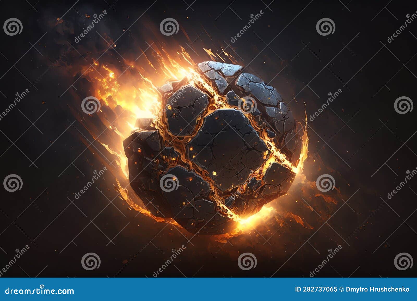 Asteroid or Meteorite Burst with Fire. Exploding Big Asteroid. Planet ...