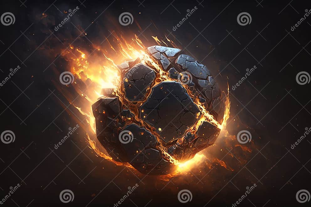 Asteroid or Meteorite Burst with Fire. Exploding Big Asteroid. Planet ...