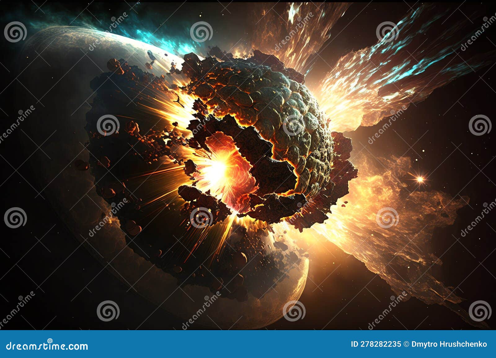 Asteroid or Meteorite Burst with Fire. Laser Explodes Big Asteroid ...