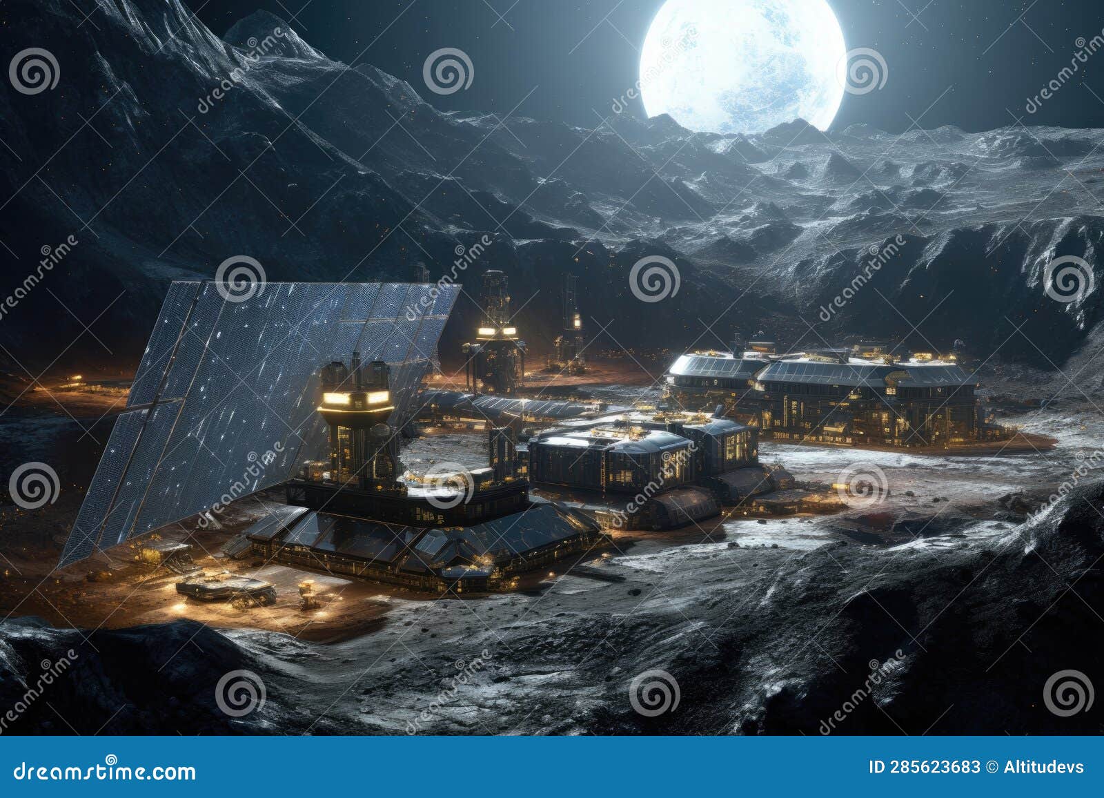 Asteroid Mining Base with Solar Panel Array Stock Illustration ...
