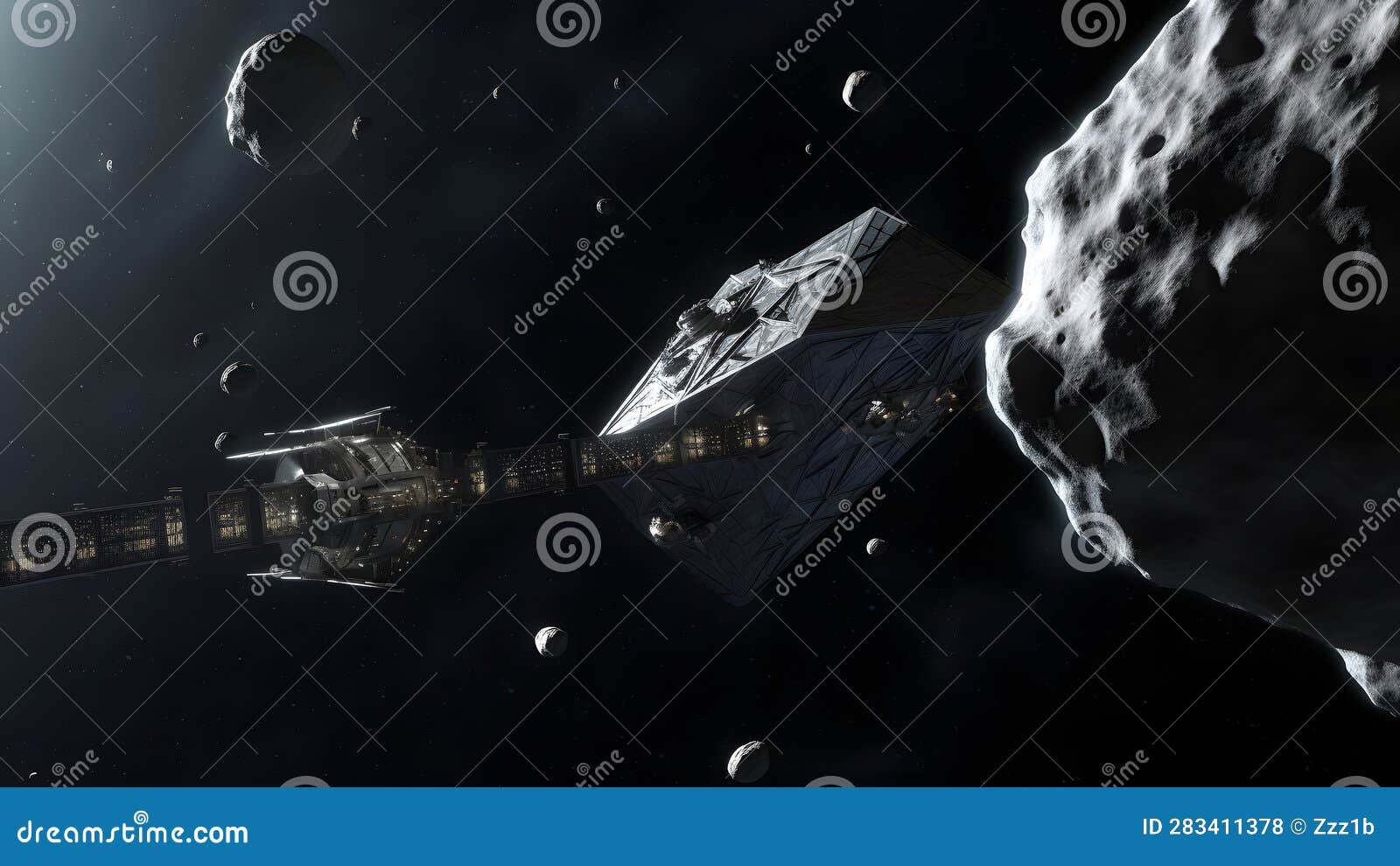 Asteroid Mining in Open Space, Neural Network Generated Image Stock Illustration - Illustration ...