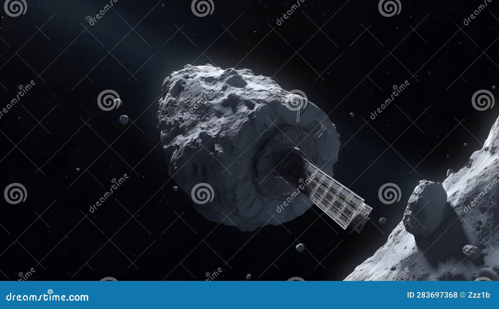 Asteroid Mining in Open Space, Neural Network Generated Image Stock Photo - Image of night ...