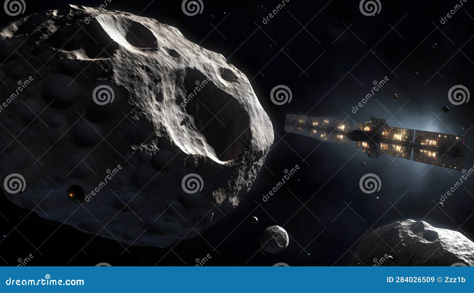 Asteroid Mining in Open Space, Neural Network Generated Image Stock Illustration - Illustration ...