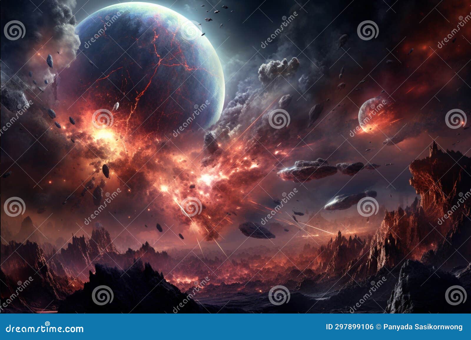 Nebula and Asteroid Explosion in Space, Sci-fi Concept, Ai Generated ...