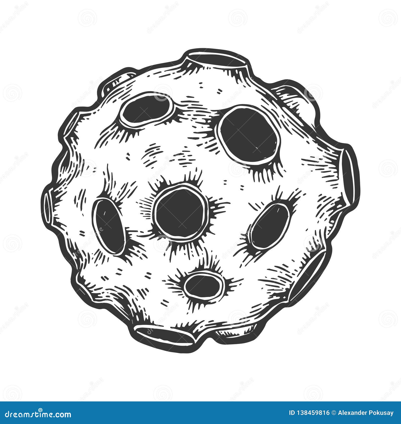 Asteroid Planet With Impact Craters Engraving Stock Vector